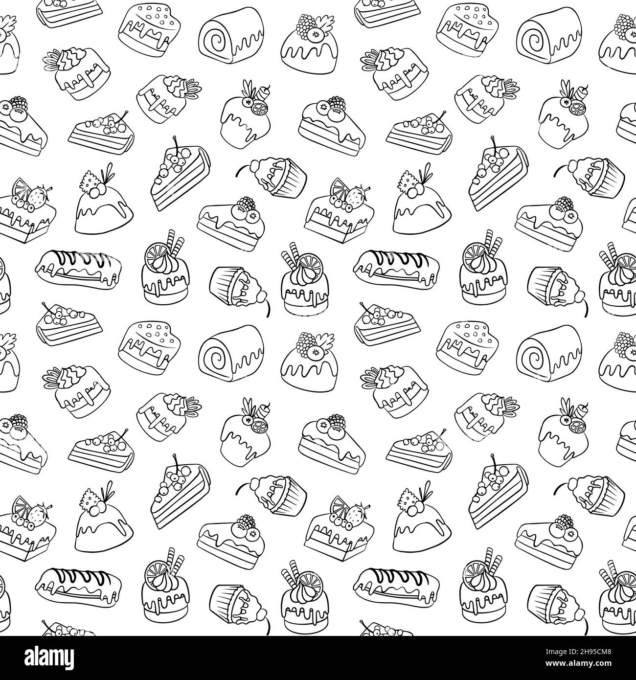 Seamless pattern with hand drawn doodle cakes. Confectionary background ...