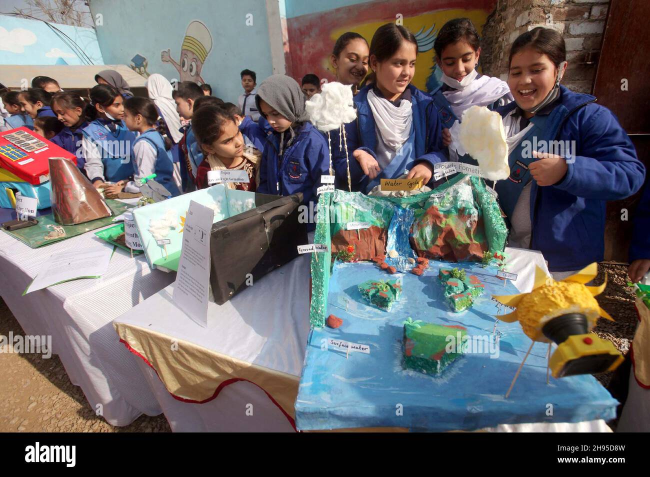 Students are displaying their science project models during Science ...