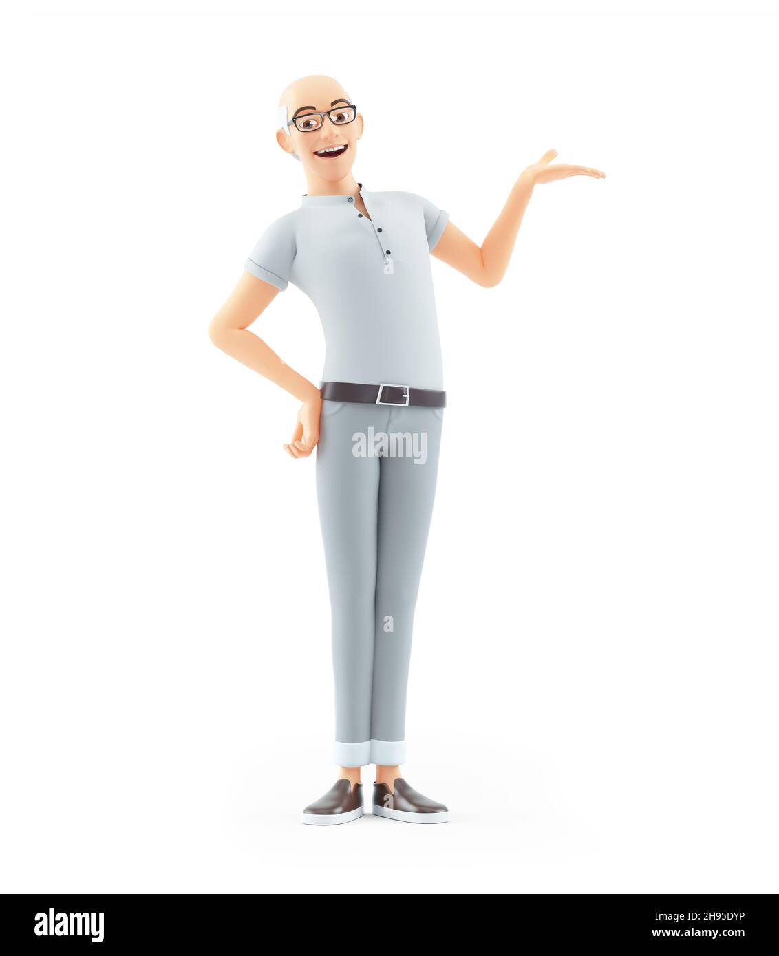 3d senior man showing something with his hand, illustration isolated on ...