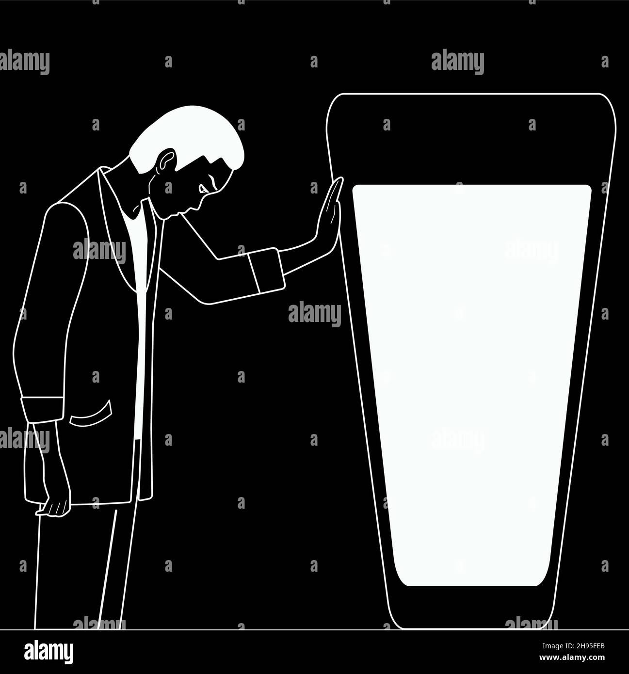 Black and white vector illustration hand drawing line. Alcoholism. Guy ...