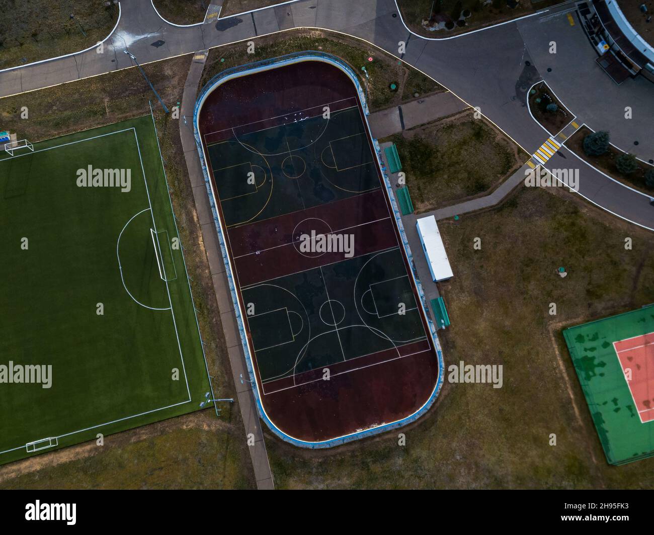 Basketball court. View from above. Drone view. Sports activity in the ...