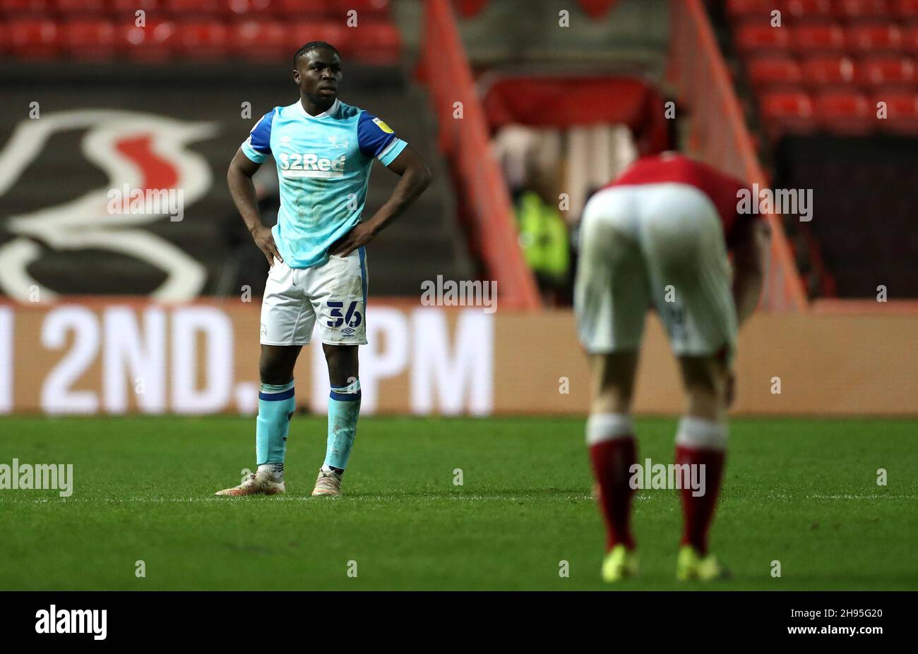 Derby County's Festy Ebosele reacts after the Sky Bet Championship ...