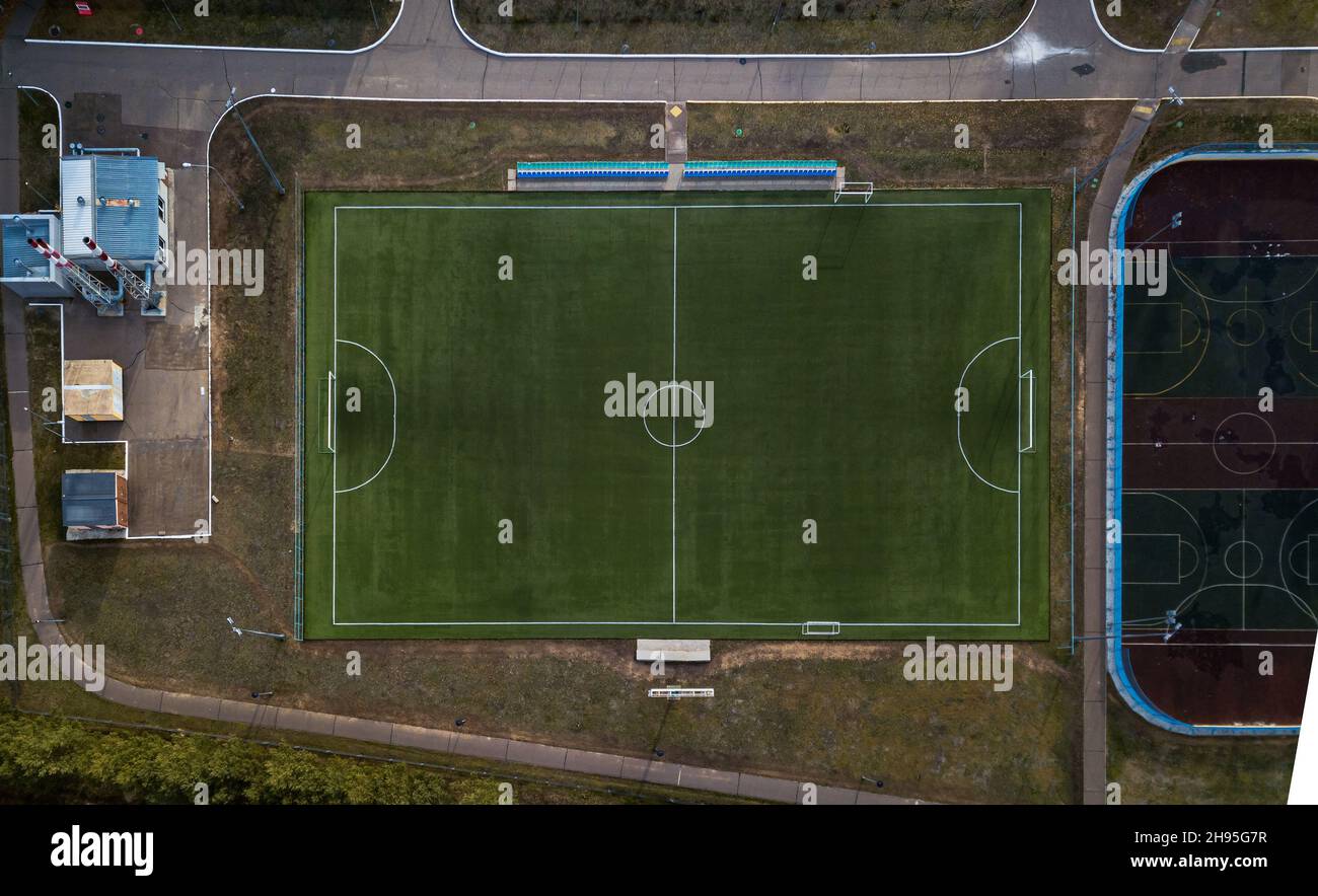 Football field at the country club. Aerial view. Drone view. Playing ...