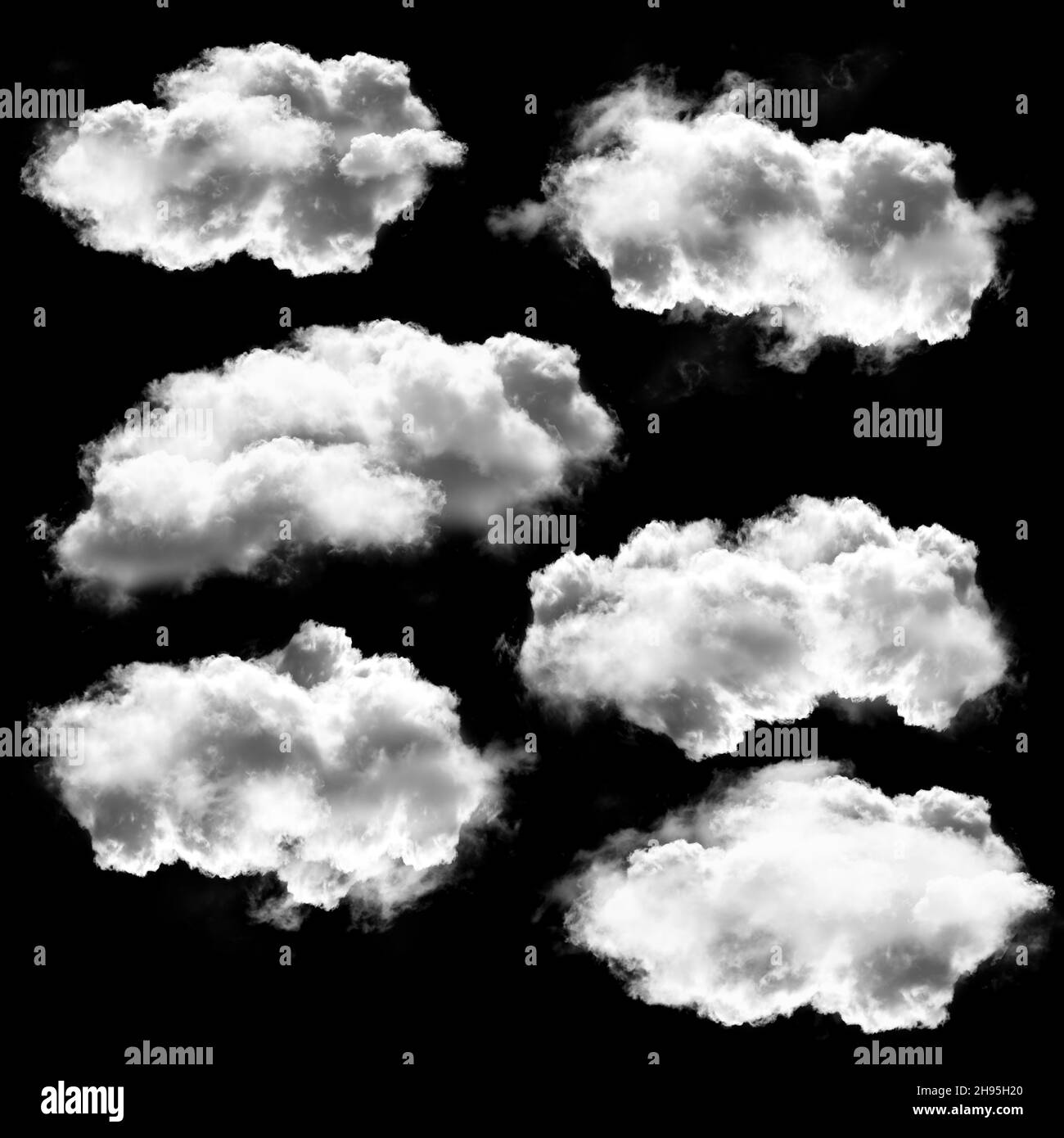 Big cloud collection isolated over black background. Realistic clouds ...