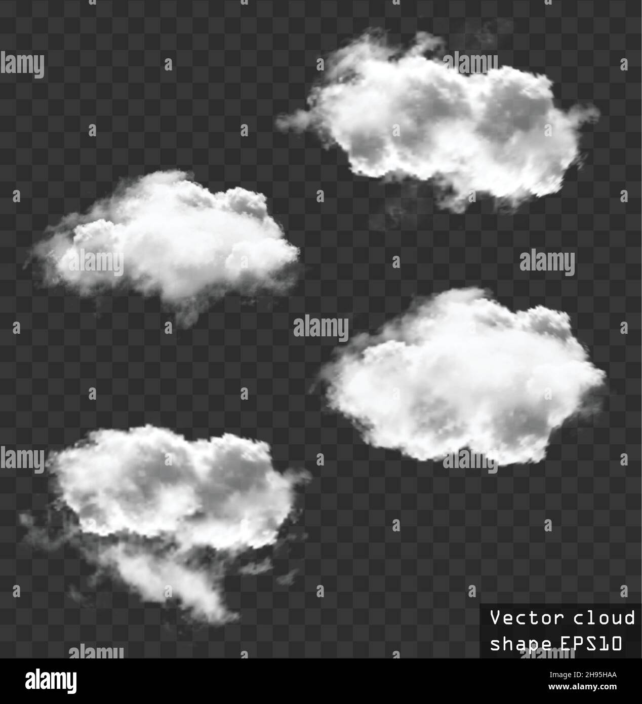 Clouds vector set, cloud shapes illustration, realistic white fluffy clouds isolated over ...