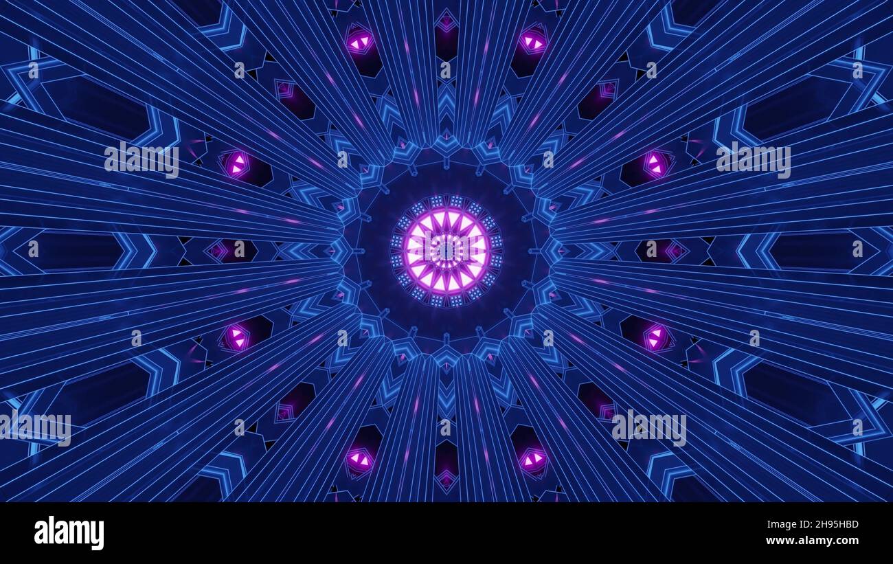 3d rendering of a futuristic kaleidoscope hallway towards a portal with ...