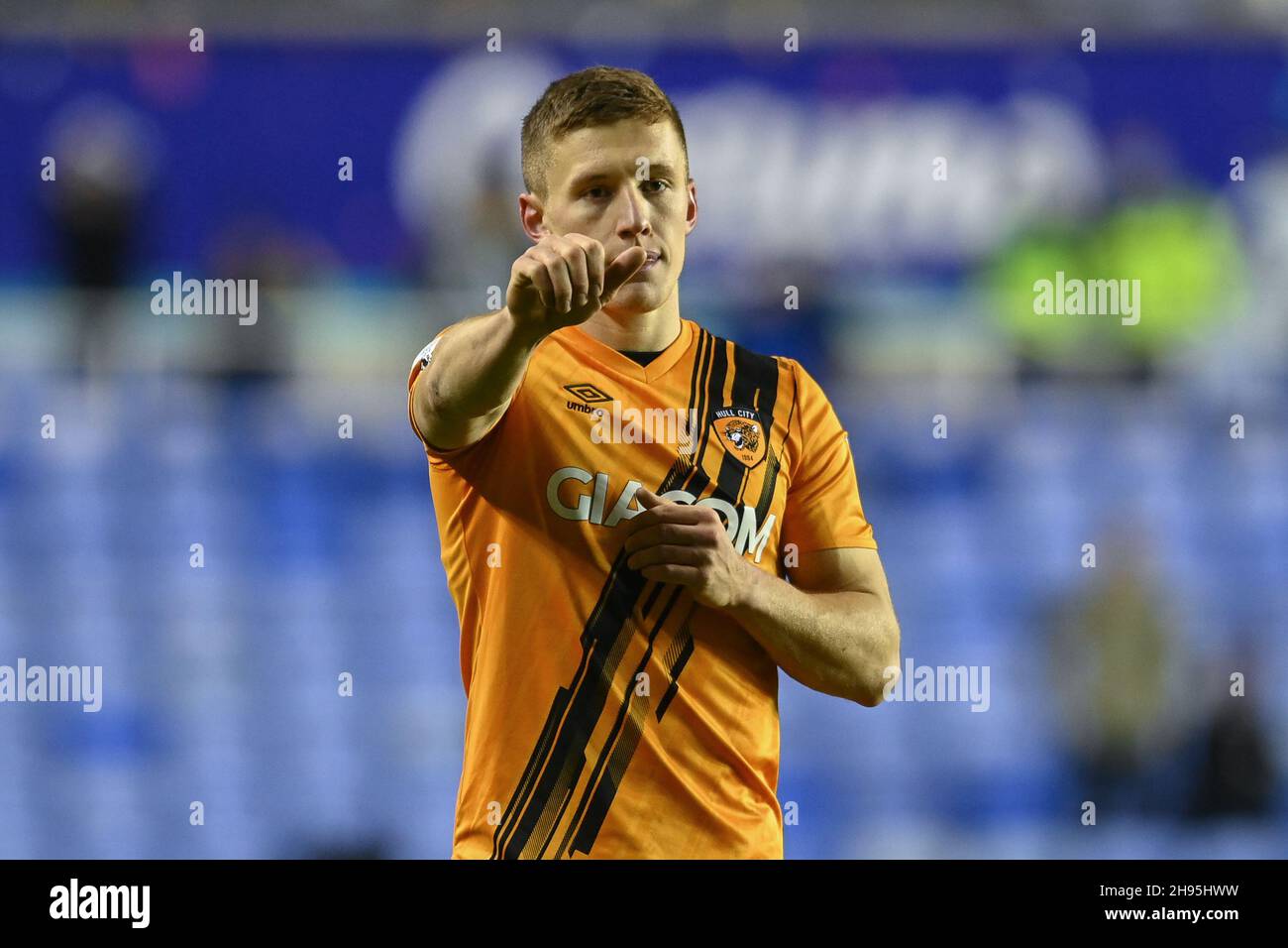 Greg Docherty #8 of Hull City gives the thumbs up to the travelling ...