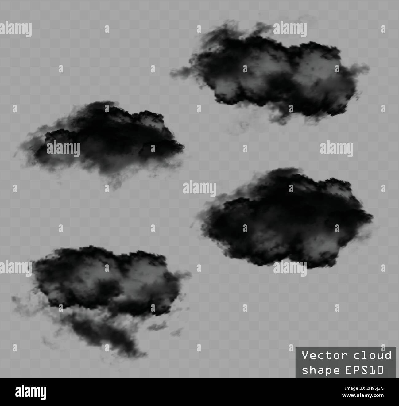 Clouds vector set, cloud shapes illustration, realistic black fluffy ...