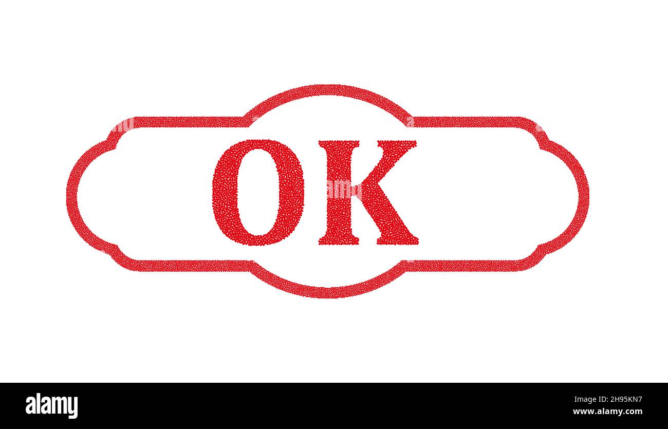 Ok rectangular stamp. Texturised red stamp with ok text isolated on ...