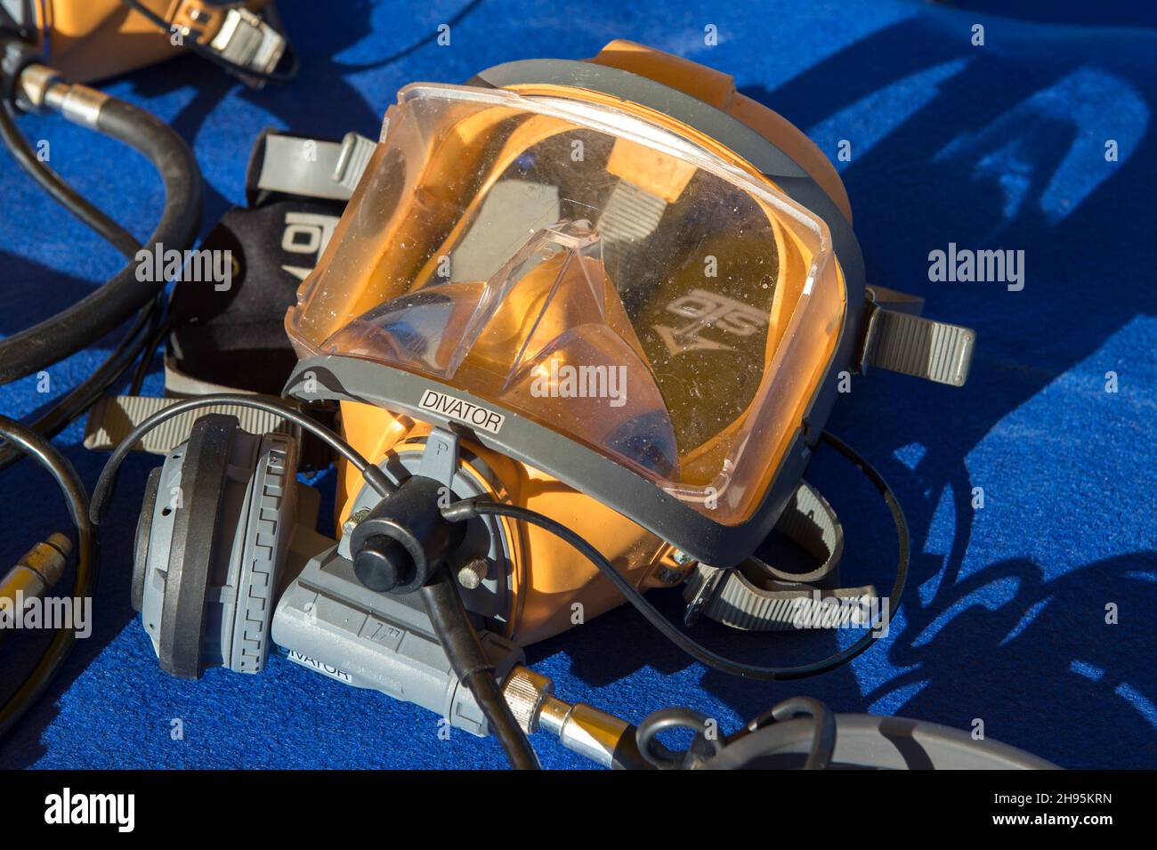 Marseille, France. 13th Oct, 2021. The mask of a sea rescue diver is ...