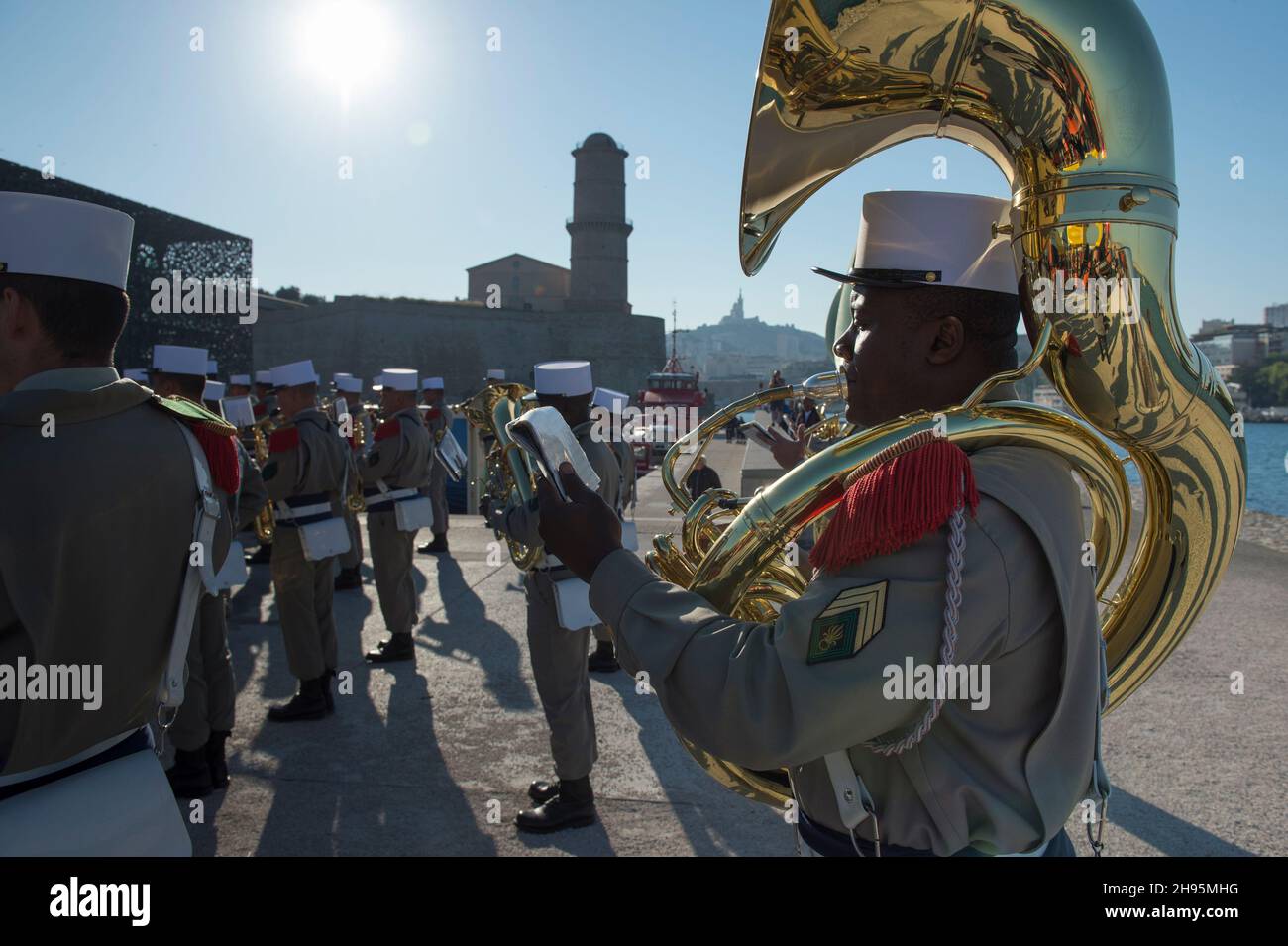 The Foreign Legion Band of Aubagne is seen with its musical instruments ...