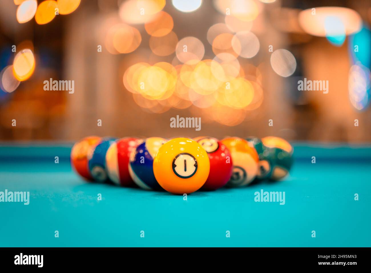 Closeup shot of billiard balls on the pool table in a bar Stock Photo ...