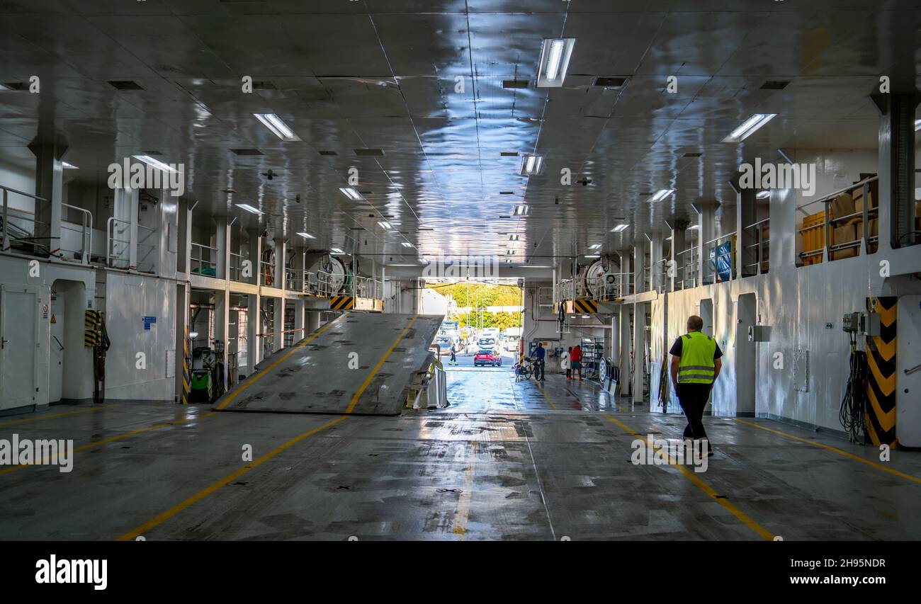 Empty cardeck of a ferry after disembarkment Stock Photo - Alamy