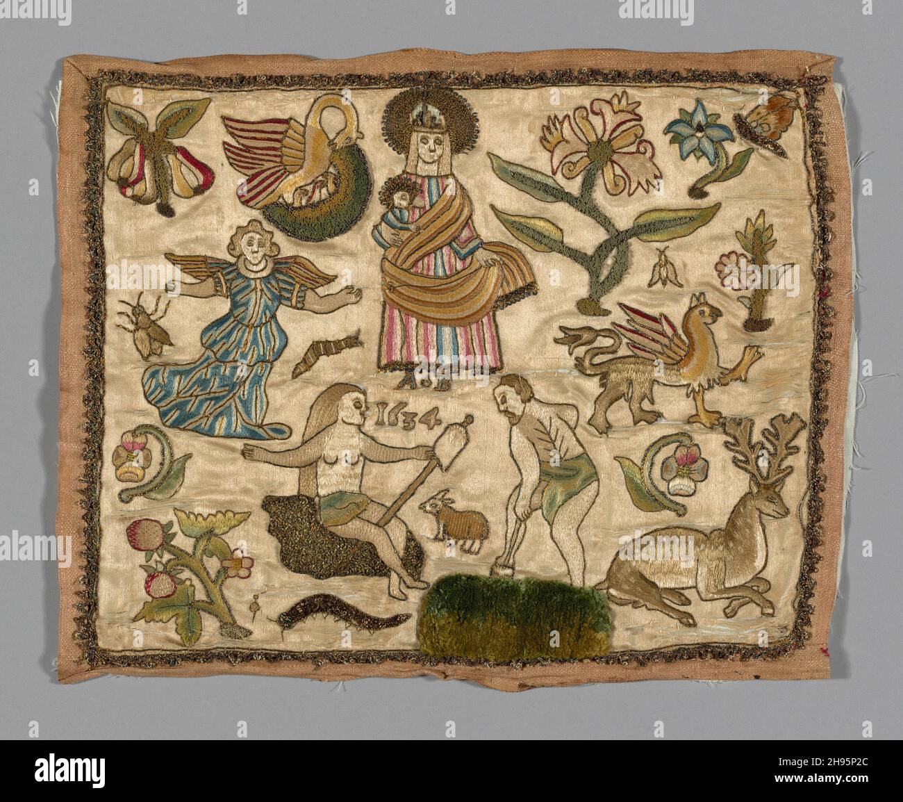 Religious picture, England, 1634. Pelican feeding her young with her ...