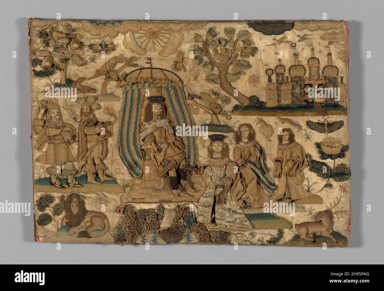 Picture (Needlework), England, 1666. King Charles II of England on his ...