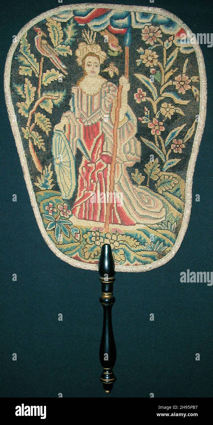 Fire Fan, England, 1701/25. Hand-held fire screen with female figure ...