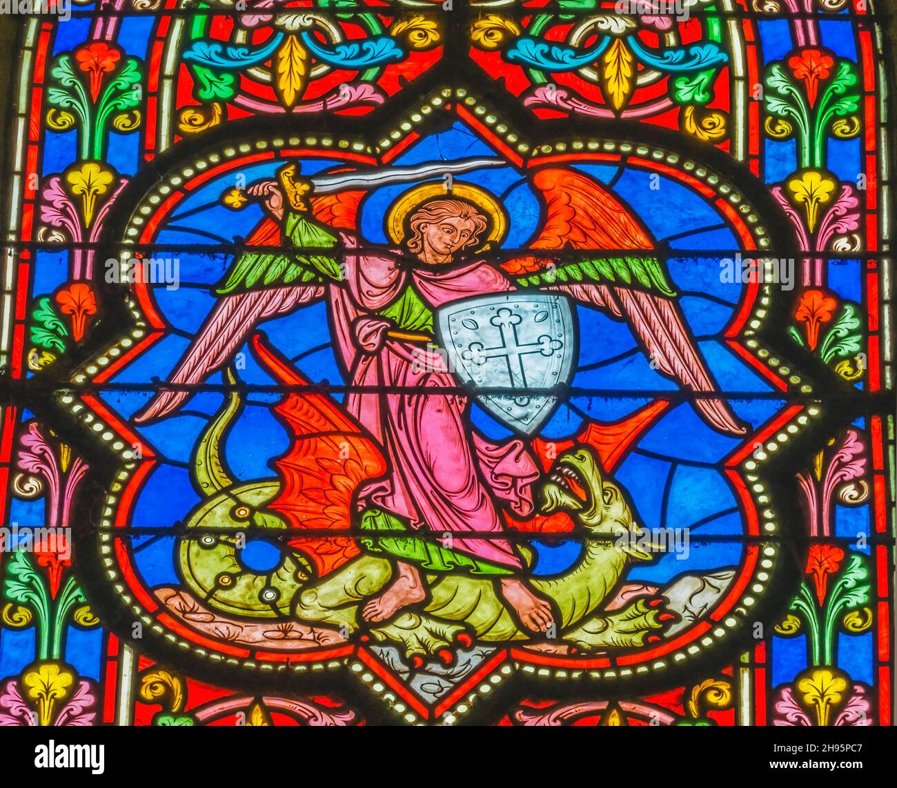 Colorful Archangel Michael Fighting Dragon Satam Stained Glass Basilica ...