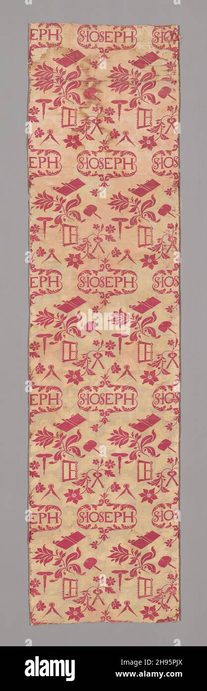 Panel, England, c. 1720. Floral pattern with carpentry tools and the ...