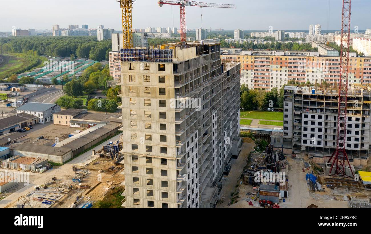 New high-rise apartment buildings under construction. Aerial photo at ...