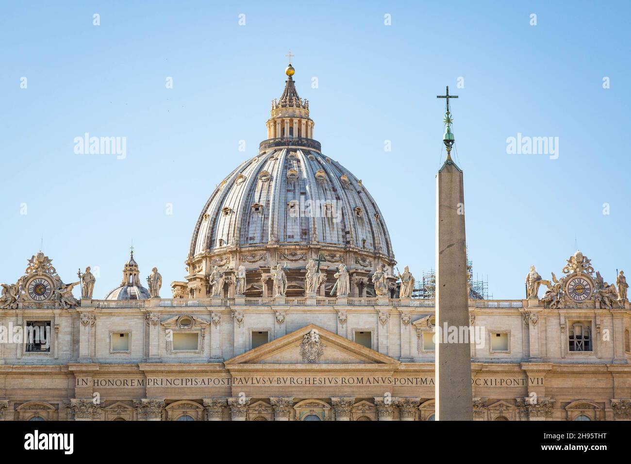 Front view on the dome of the St.Peter's basilica in Vatican, Italy ...