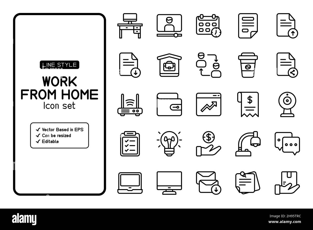 Set of work from home icons with line style and vector based. It can ...
