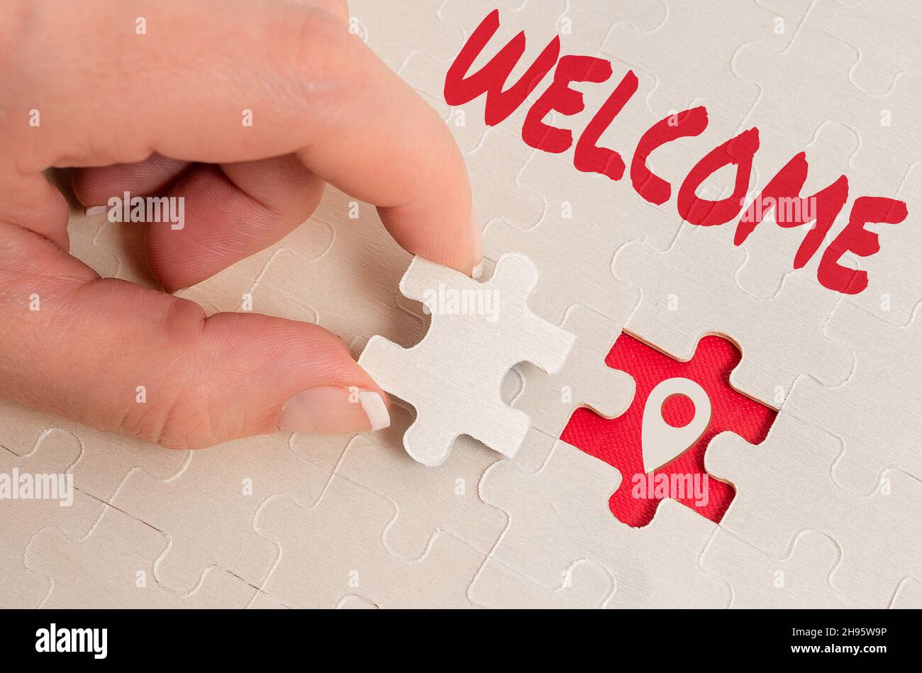 Hand writing sign Welcome. Conceptual photo instance or manner of ...