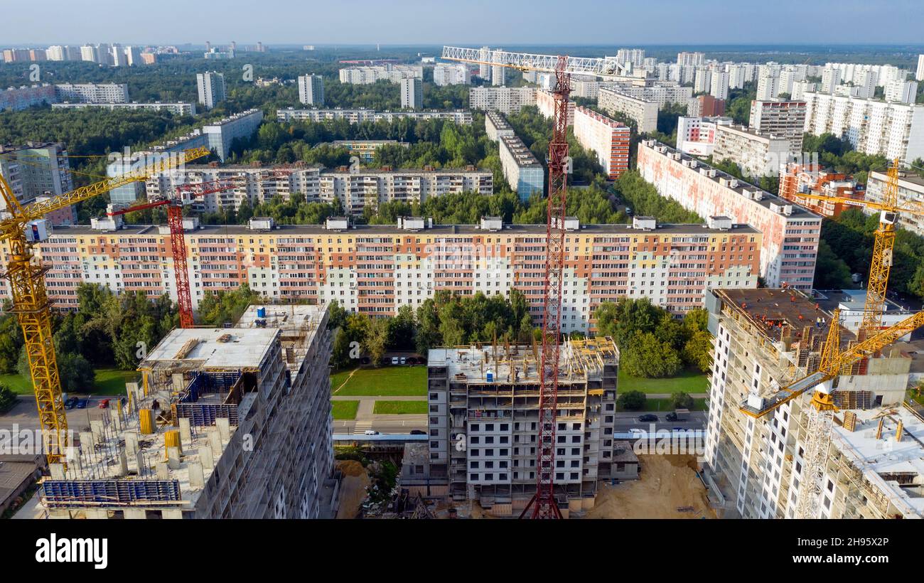 New high-rise apartment buildings under construction. Aerial photo at ...