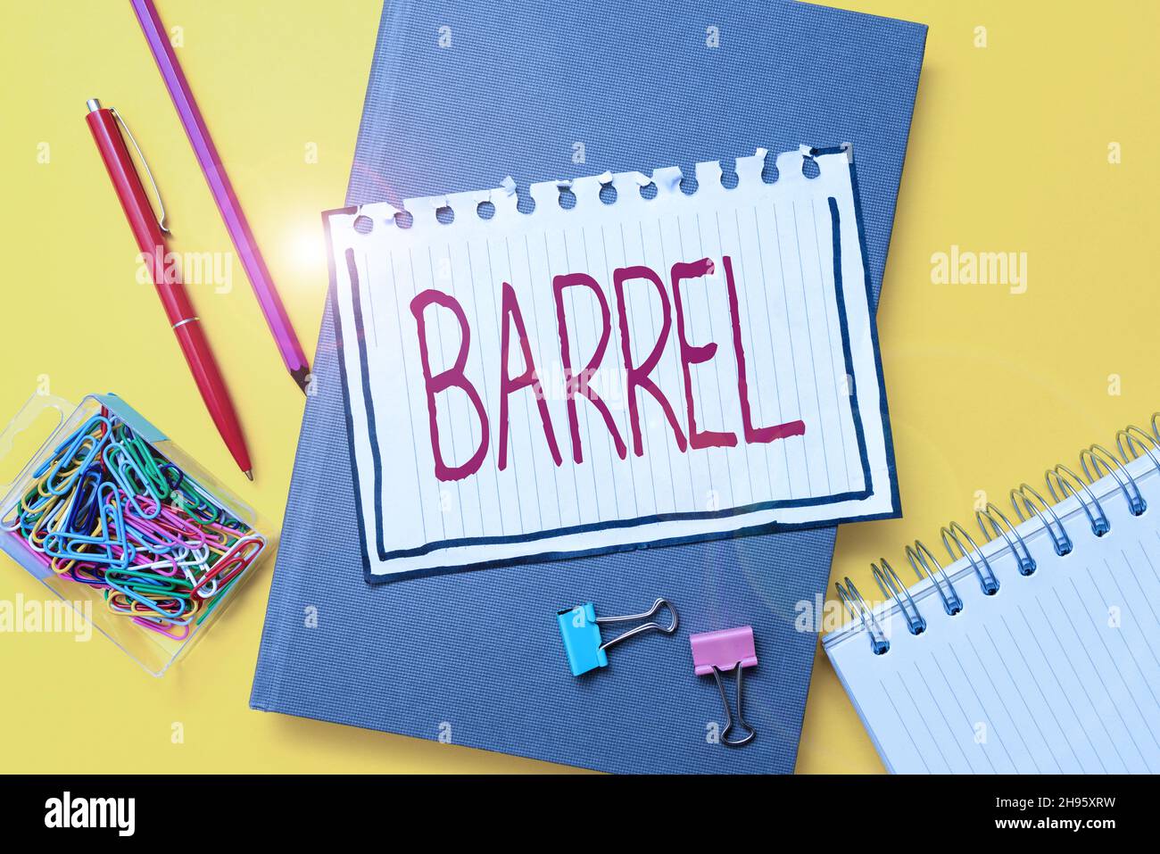 Hand writing sign Barrel. Word for cylindrical container bulging out in ...