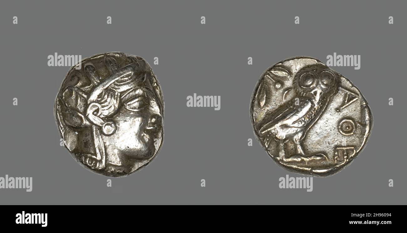 Tetradrachm (Coin) Depicting the Goddess Athena, about 490 BCE Stock ...