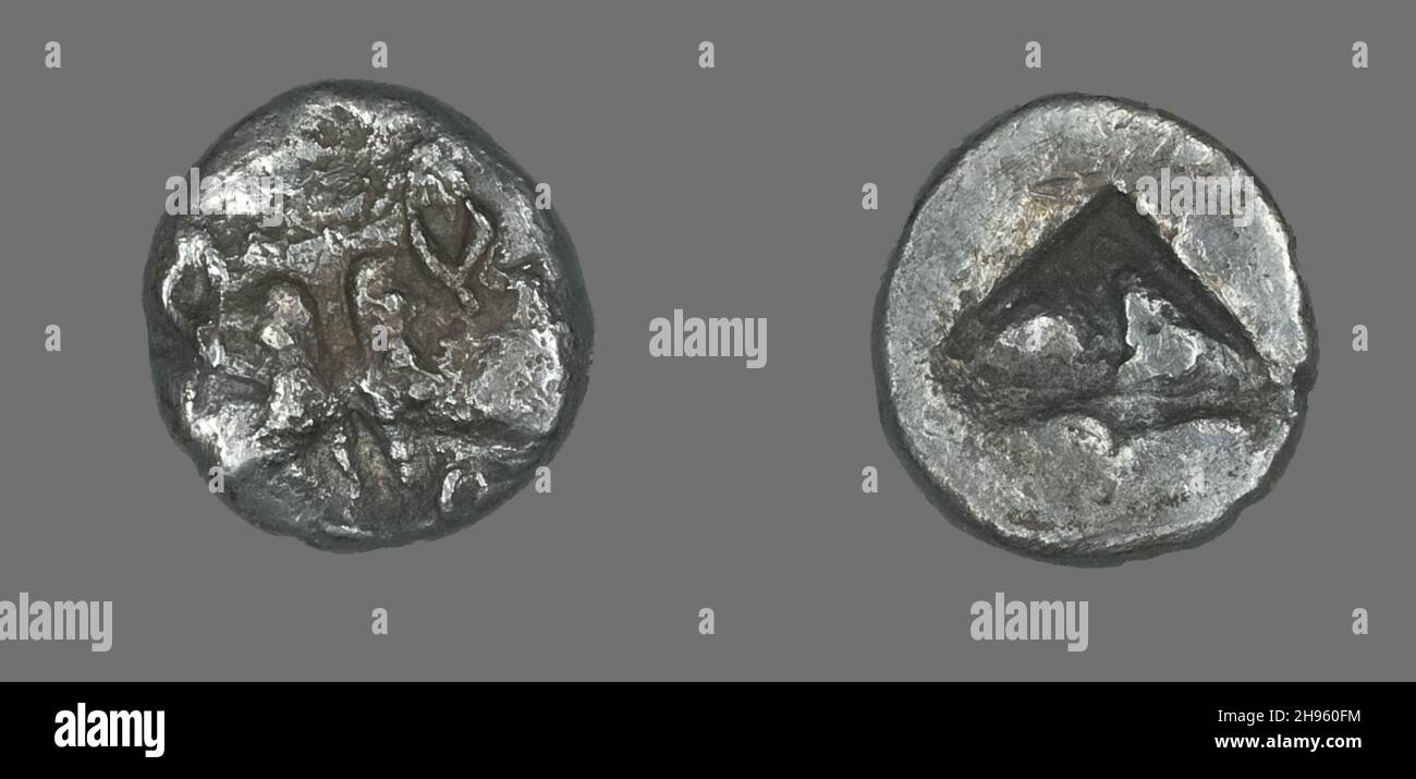 Coin Depicting Two Calves Heads, 550-440 BCE Stock Photo - Alamy
