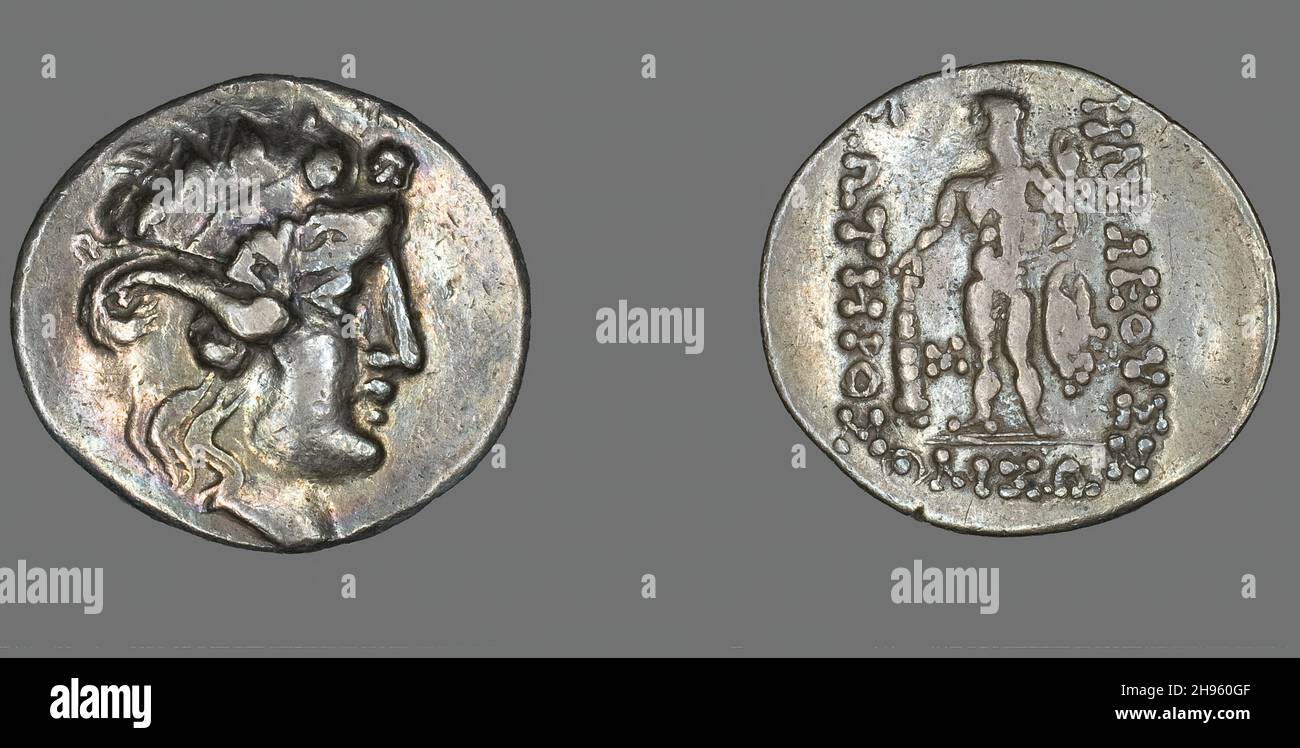 Tetradrachm (Coin) Depicting the God Dionysos, after 146 BCE Stock ...