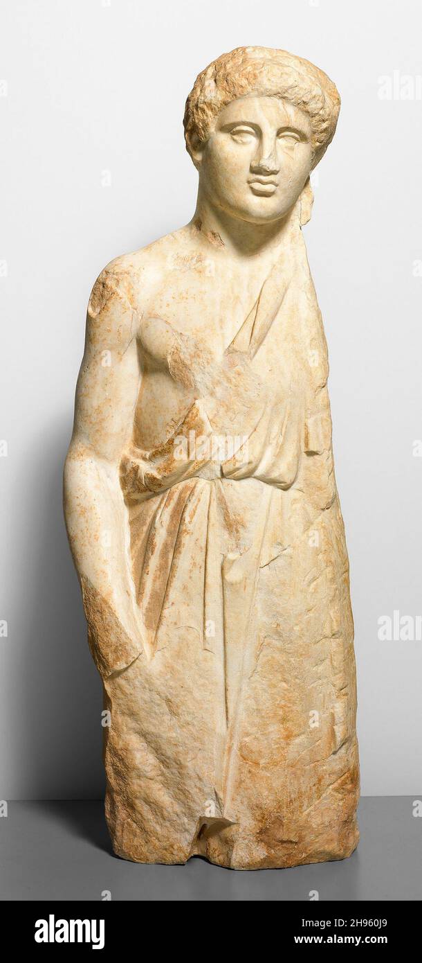 Figure of a Youth from a Funerary Stele (Monument), about 380 BCE Stock ...