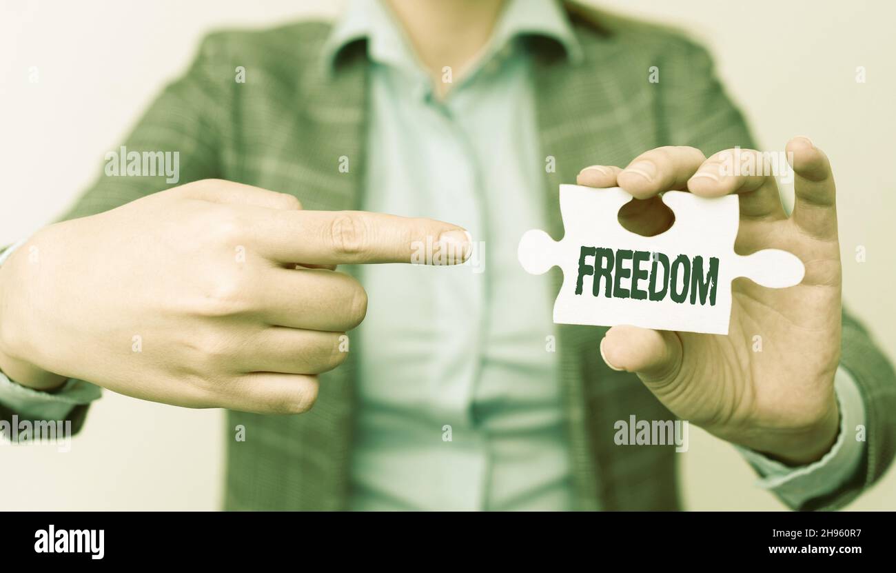 Hand writing sign Freedom. Business idea liberty rather than in ...