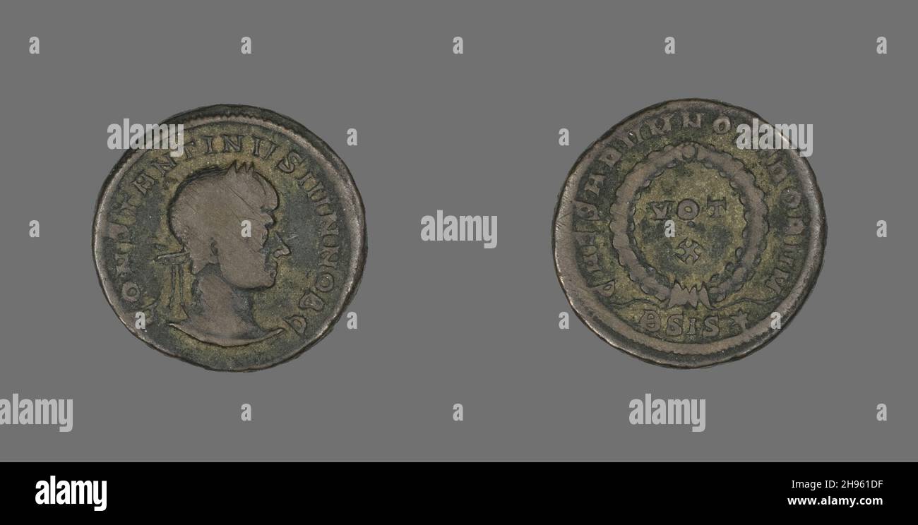Coin Portraying Emperor Constantine I, 307-337 AD. Laurel wreath and ...