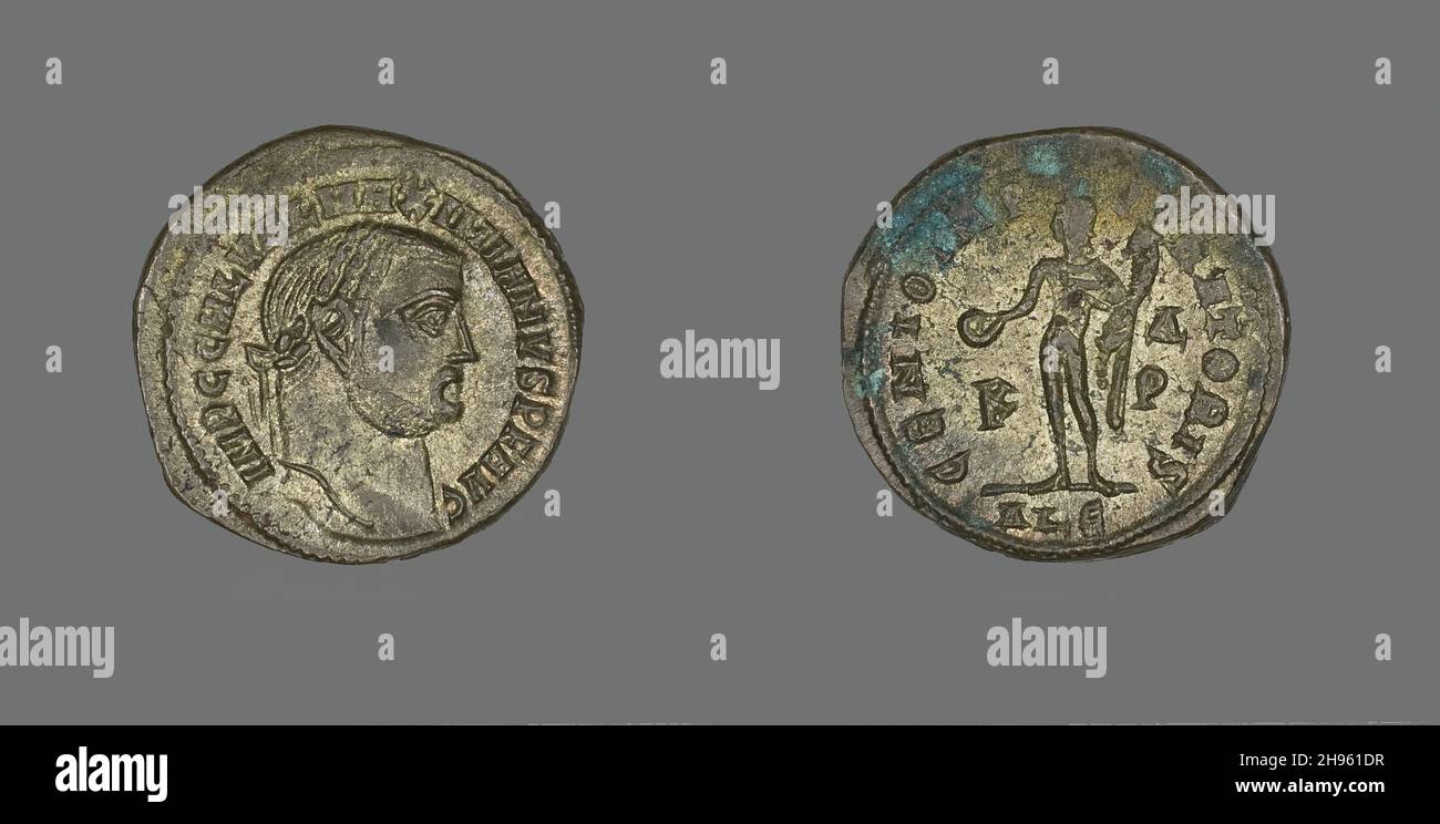 As (Coin) Portraying Emperor Galerius, 305-311. Reverse: Genius wearing ...