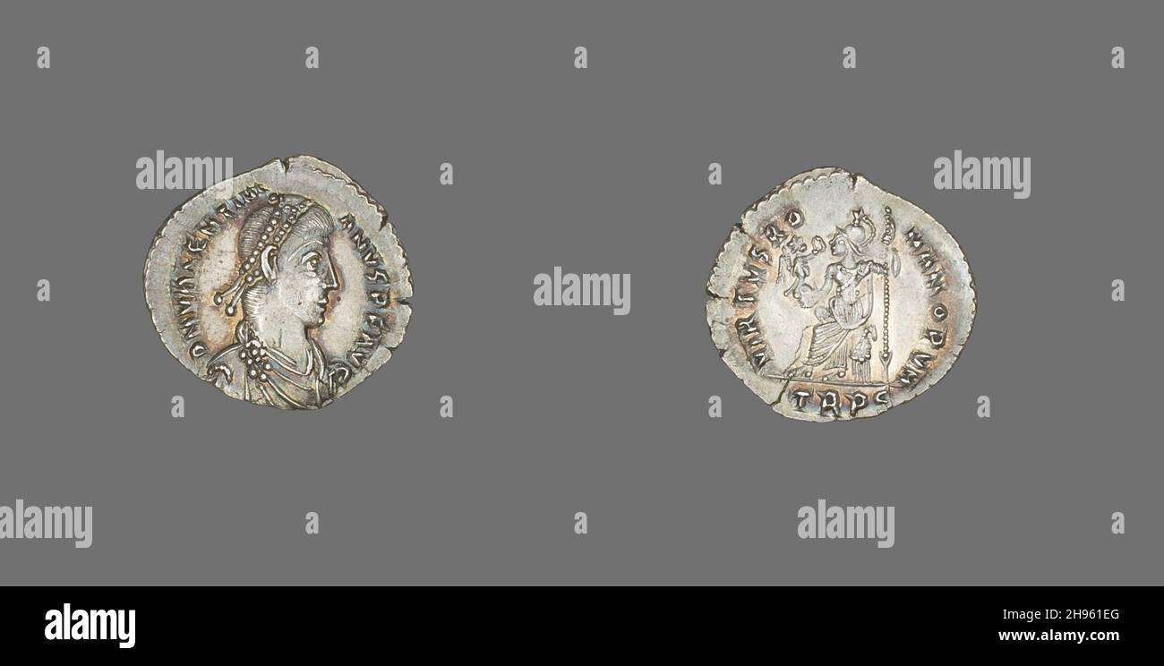 Siliqua (Coin) Portraying Valentinian II, 378-383. Reverse: Roma seated ...