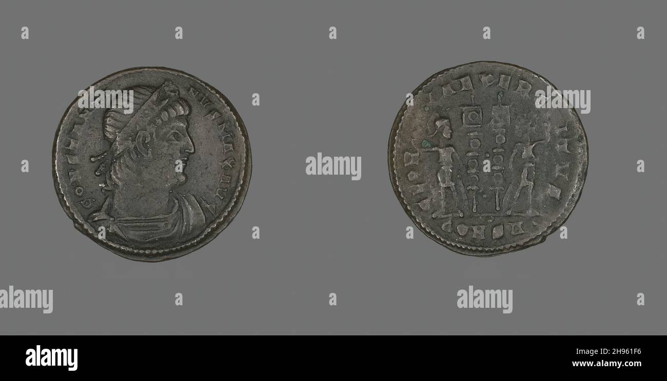Coin Portraying Emperor Constantine I, 333-335 AD. Standards flanked by ...