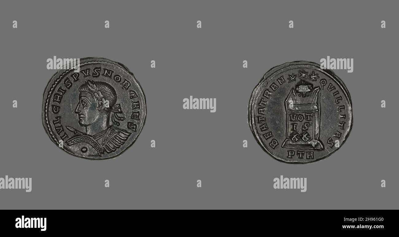 Coin Portraying Emperor Crispus, 321. Reverse: globe on an altar ...