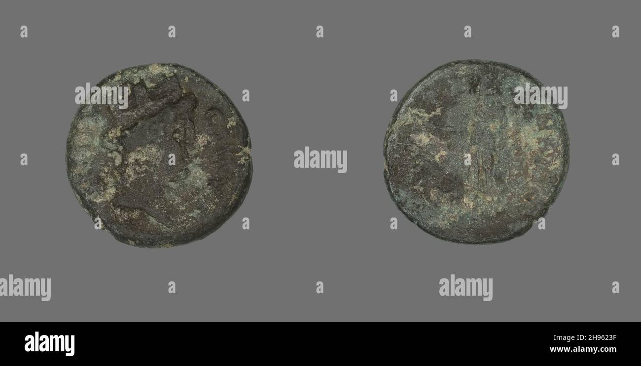 Coin Depicting the Goddess Tyche, 98-117. Reverse: Homonoia holding a ...
