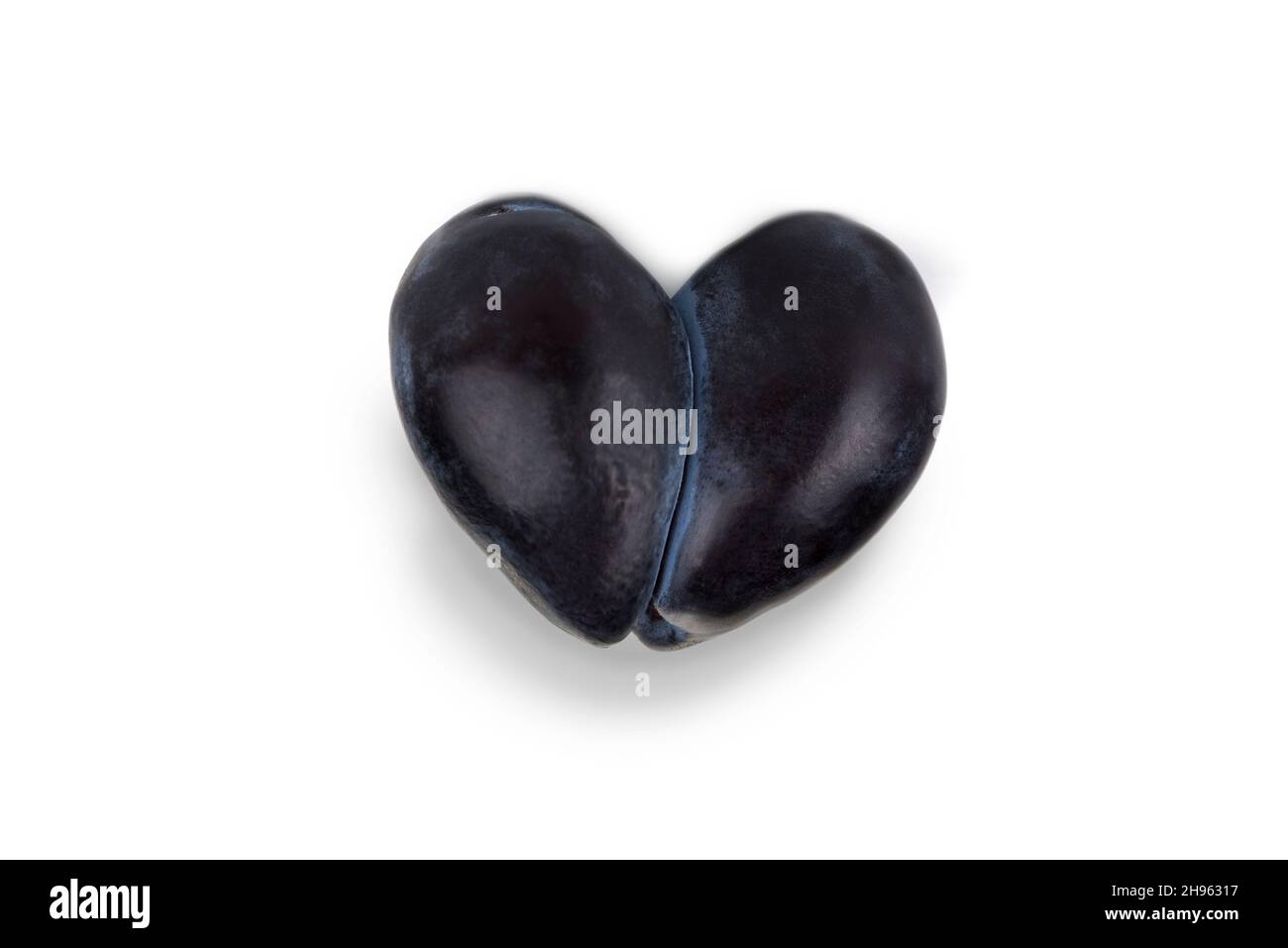 Double plum in heart shape in a white background. Anomaly concept Stock ...