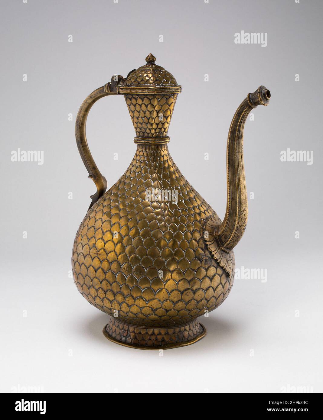 Ewer with Engraved Fish Scale Pattern, Inscribed in Persian with the ...