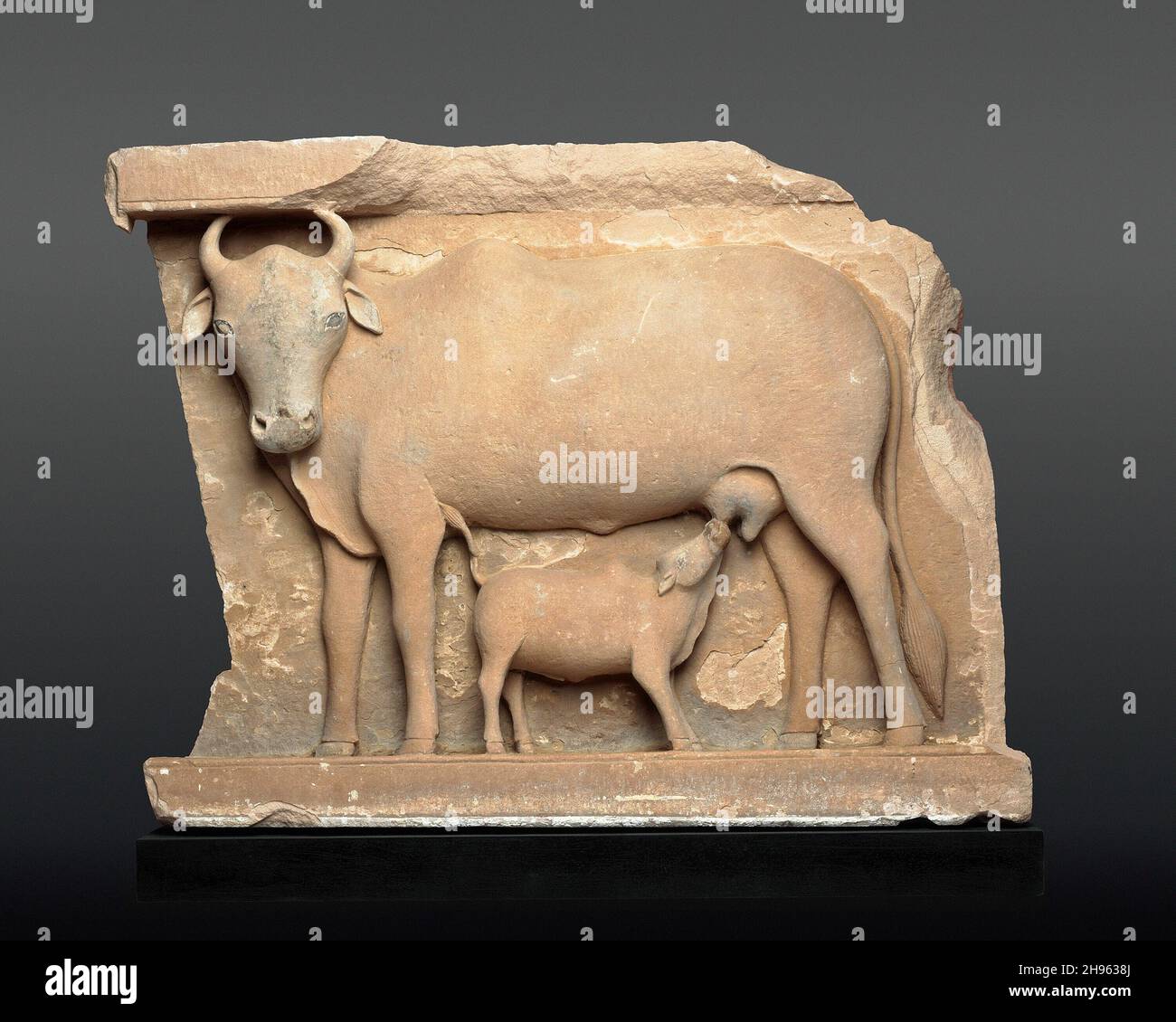 Cow Suckling a Calf, About 9th century. Fragment of a stone relief ...