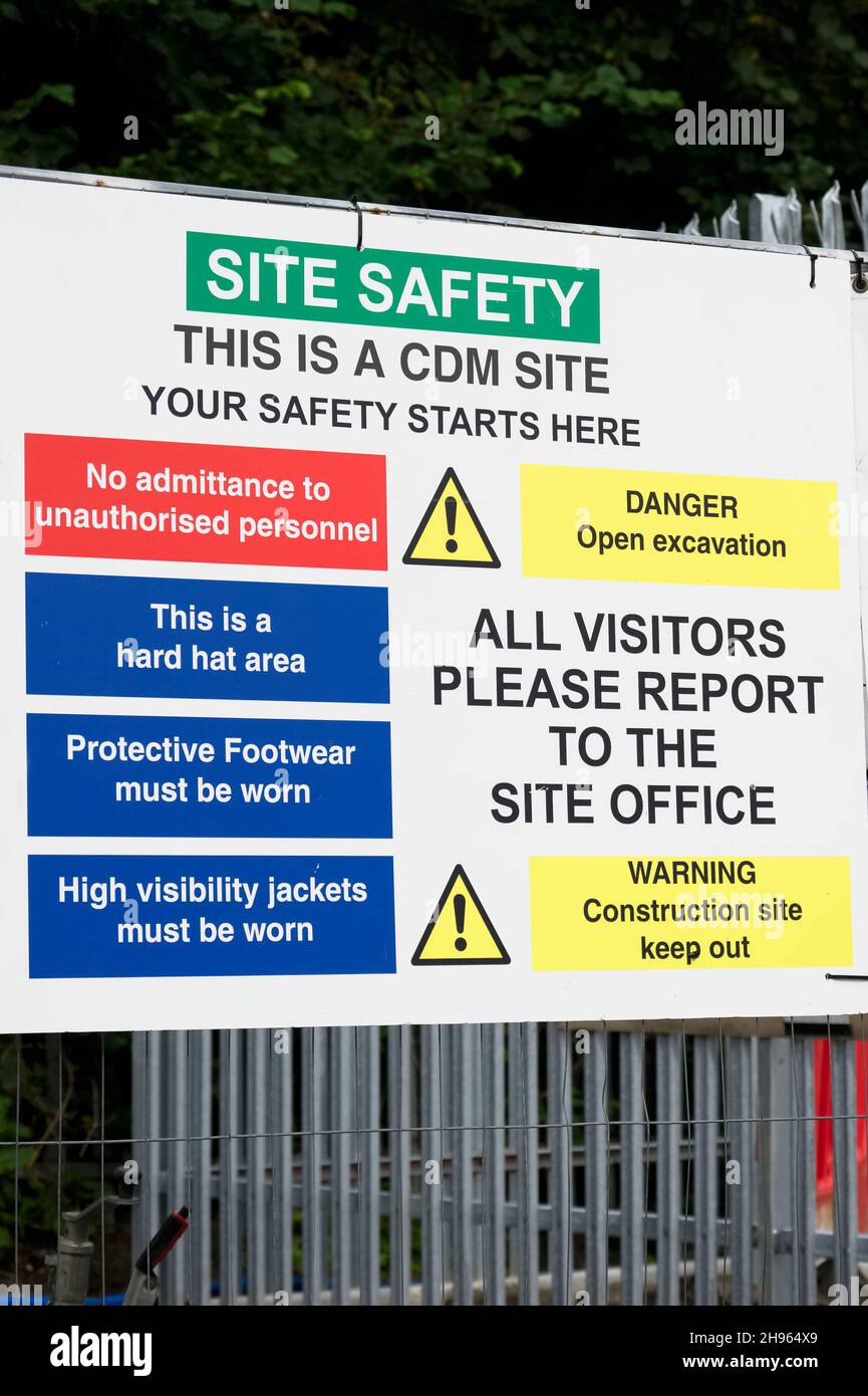 Construction site health and safety message rules sign board signage on ...