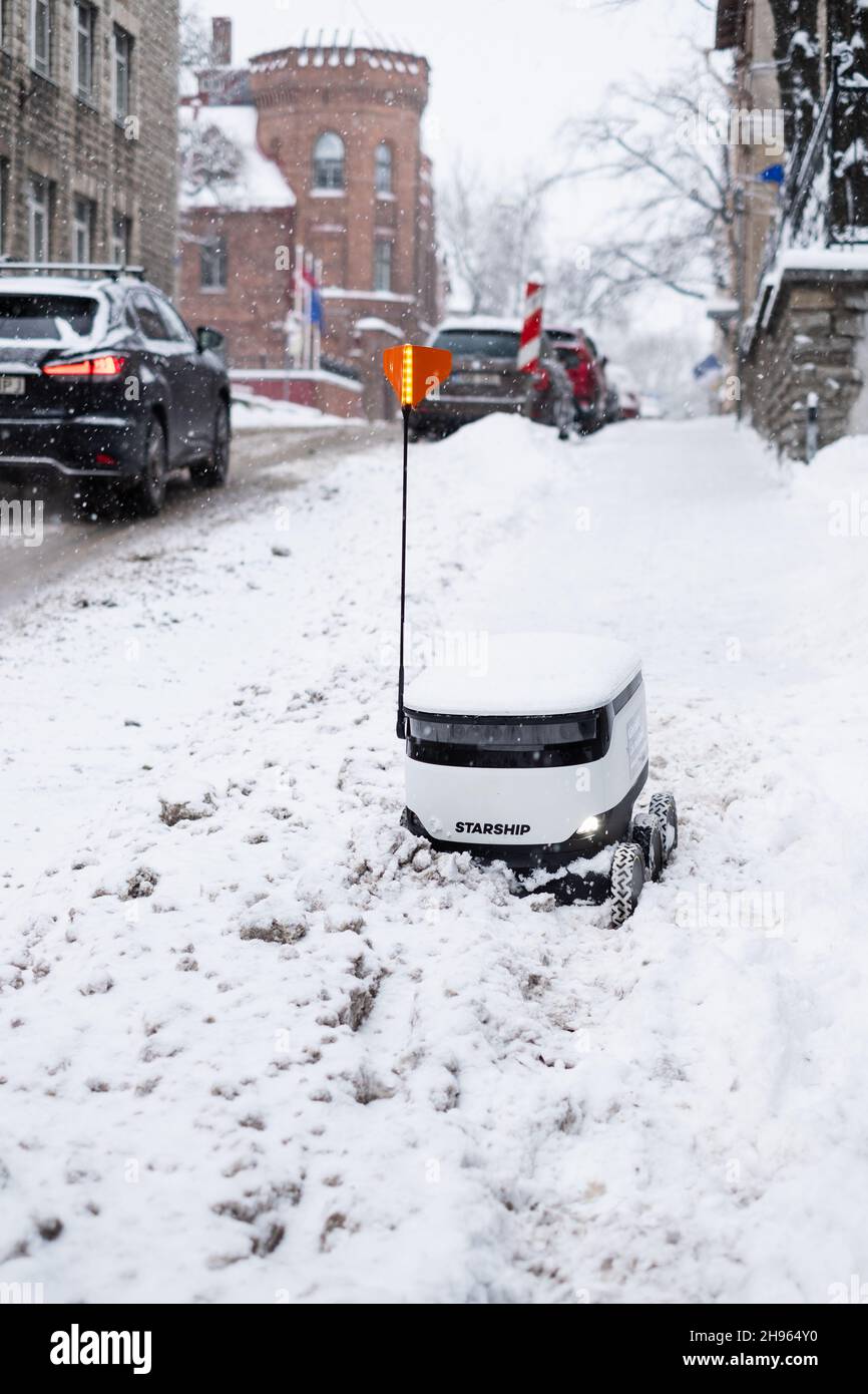 Tallinn, Estonia - December 4, 2021: Starship Technologies autonomous ...