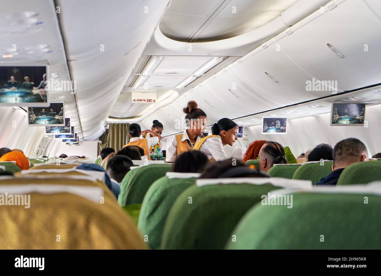 Addis Ababa, Ethiopia - April 23, 2019: Commercial plane interior ...