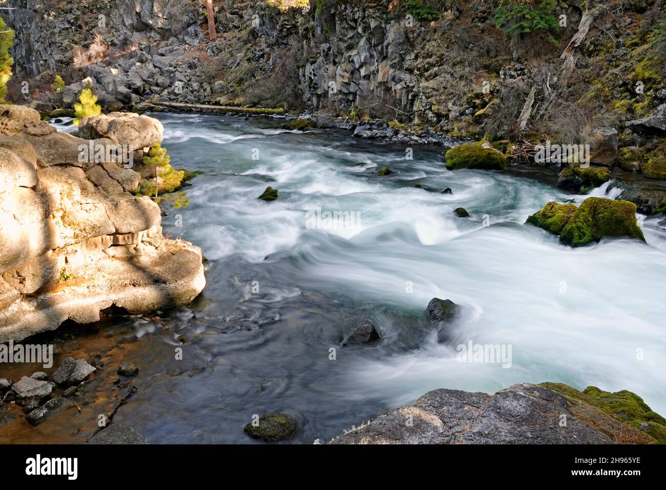 A section of Dillon Falls on the Deschutes River in central Oregon near ...