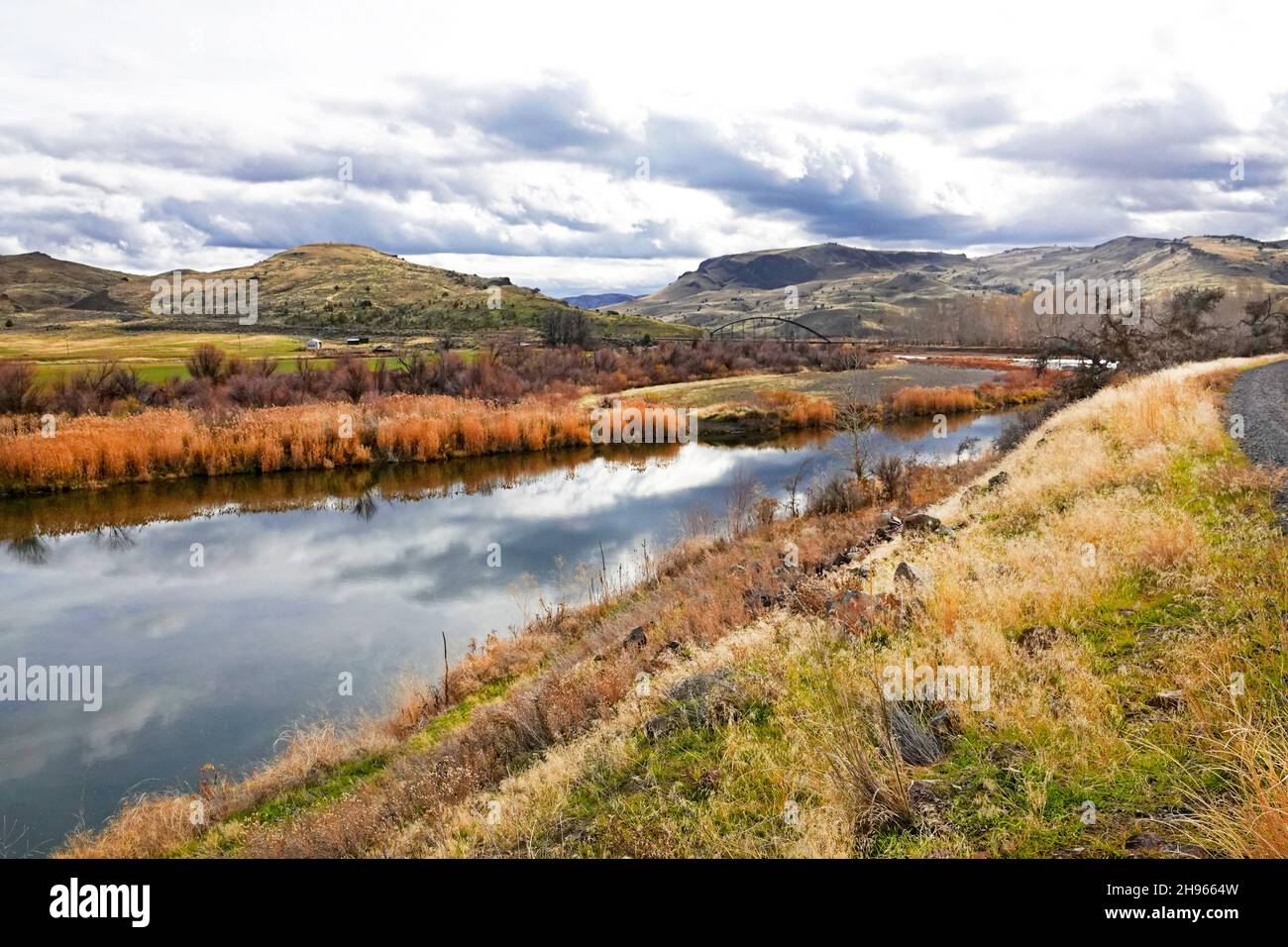The John Day River near Clarno, Oregon, in the high desert region of ...