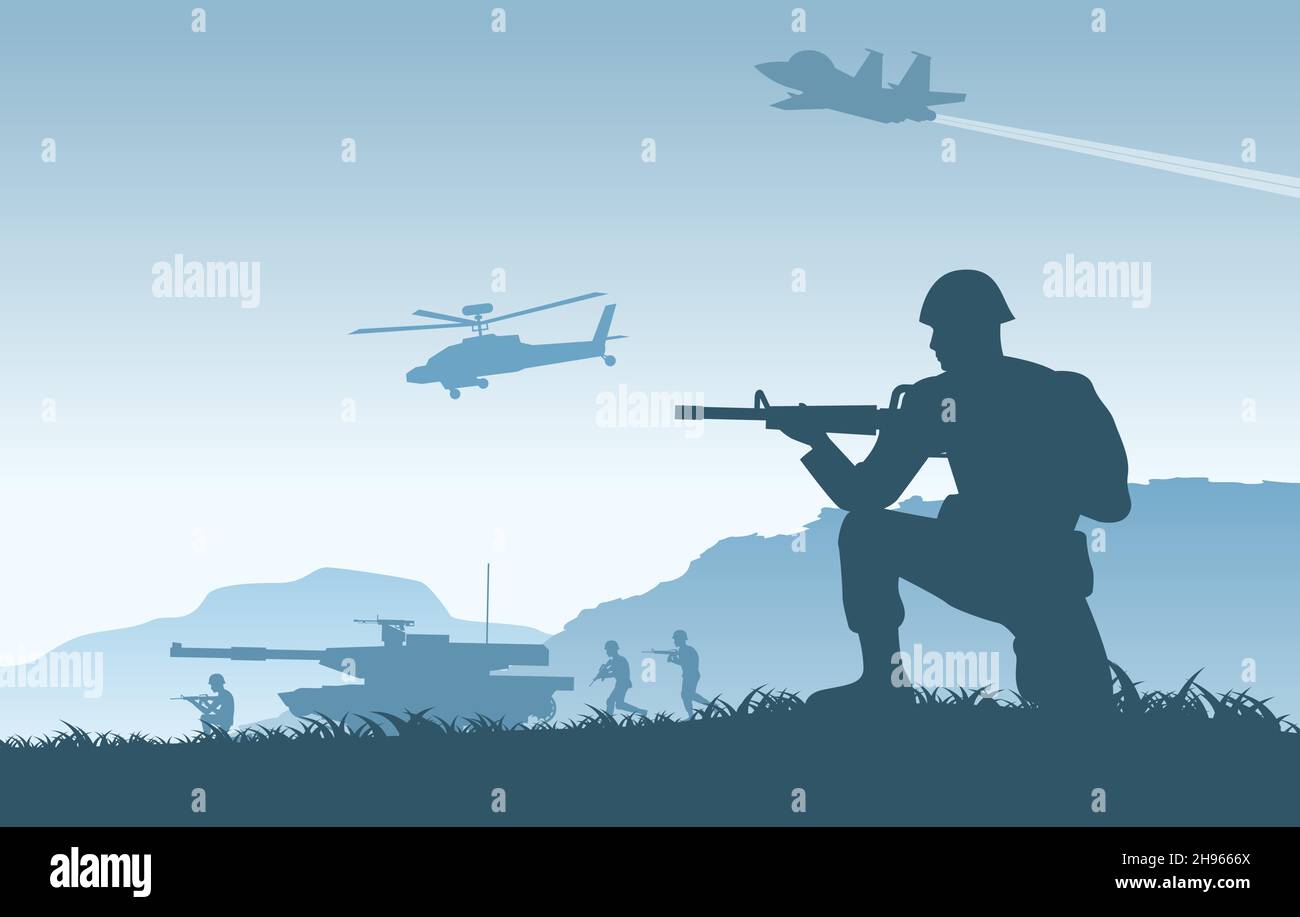 Silhouette design of soldier are attacking the enemy,vector ...
