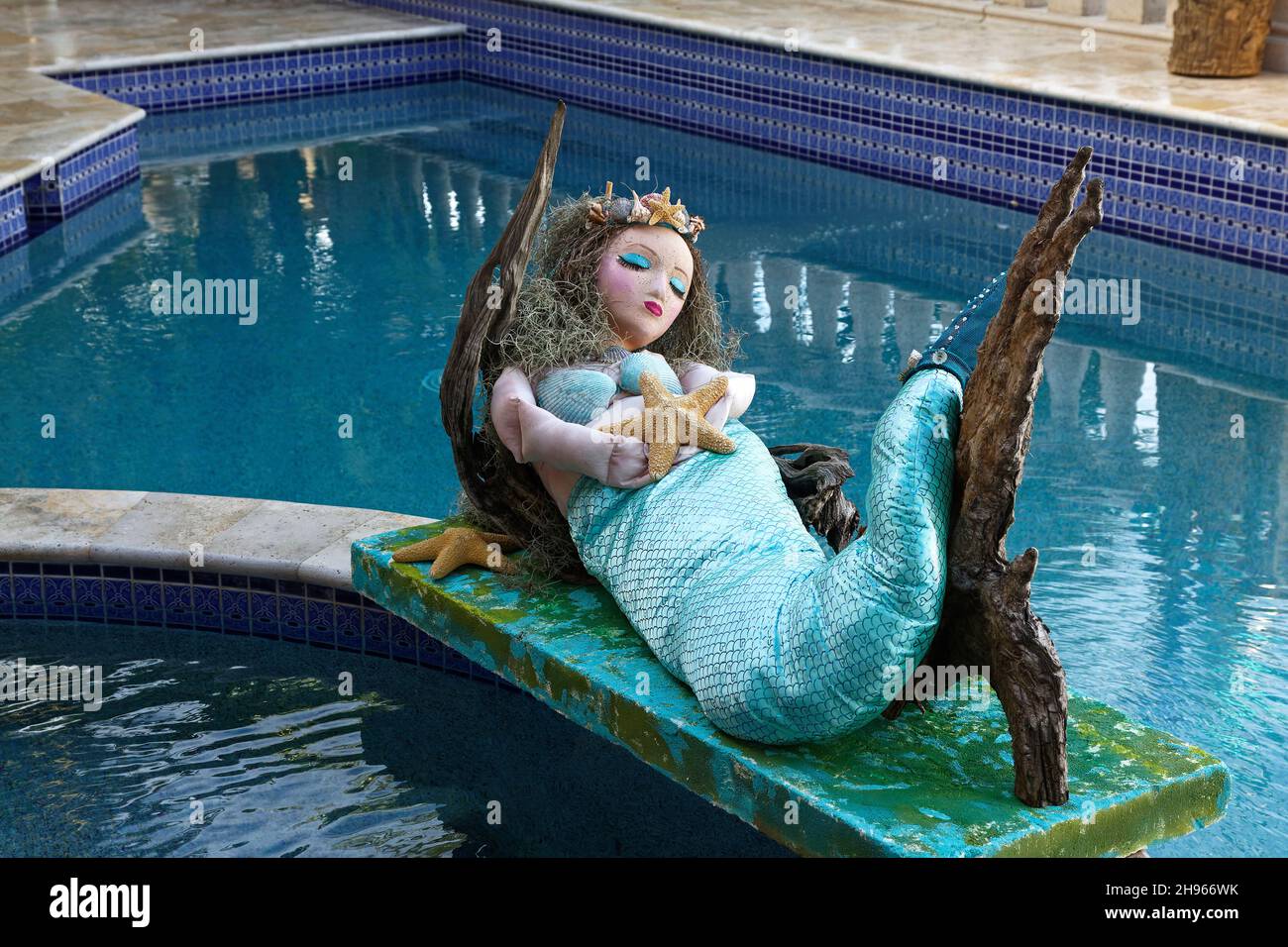 mermaid pool decoration, unique, mannequin, driftwood, seashellls ...