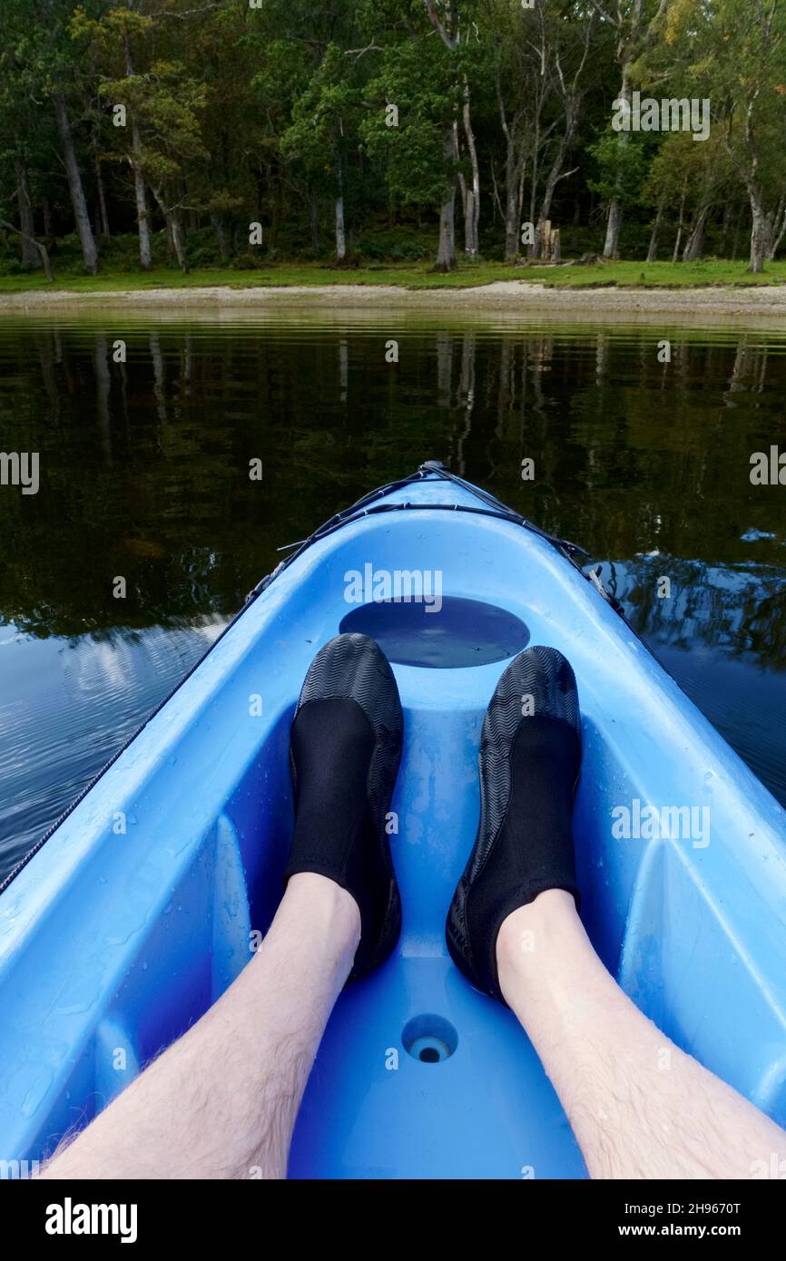 Blue kayak on open water at Loch Lomond Stock Photo - Alamy